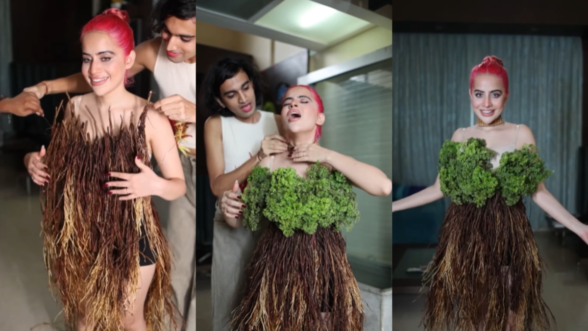 Urfi Javed New Dress is made from twigs and green leaves uorfi javed ...