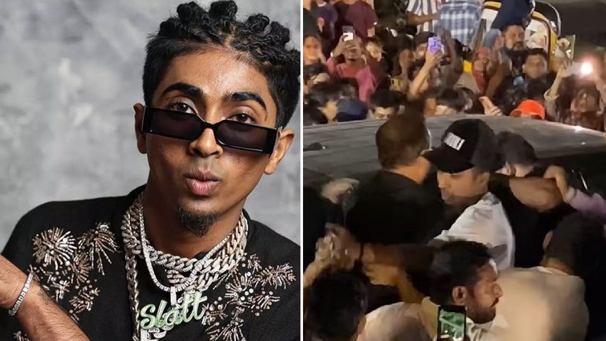 MC Stan को देख बेकाबू हुई भीड़, हाथ पकड़ने की कोशिश, कार का रास्ता कर ...